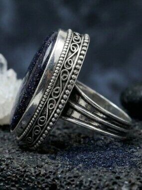 NKULTD | Jewelry | 925 Sterling Silver Blue Goldstone Oval Statement ...